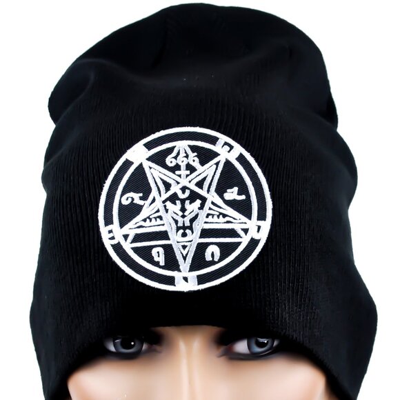 Accessories | Black White Baphomet Inverted Pentagram 666 Beanie Knit ...